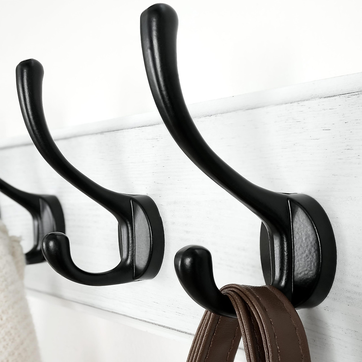 Dseap Coat Rack Wall: Patented, Heavy-Duty, 5-Double-Hooks Wooden Wall Mounted Coat Rack Coat Hanger Hook Rail for Winter Coats Hat Jacket Clothing, White & Black