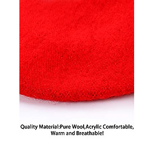 6 Pieces Wool Beret Hat Solid Color French Beanie Hat with Silky Scarf Brooch (Black and Beige)