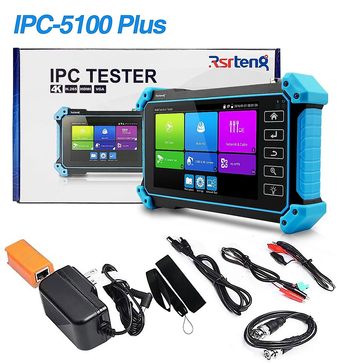 Rsrteng IP Camera Tester, IPC-5100 Plus 8MP AHD CVI TVI CVBS IP Camera Test 4K HD Display Video Monitor 5inch IPS Touch Screen IPC Tester Support POE PTZ W-i-F-i RS485 HDMI & VGA Input DC12V Output