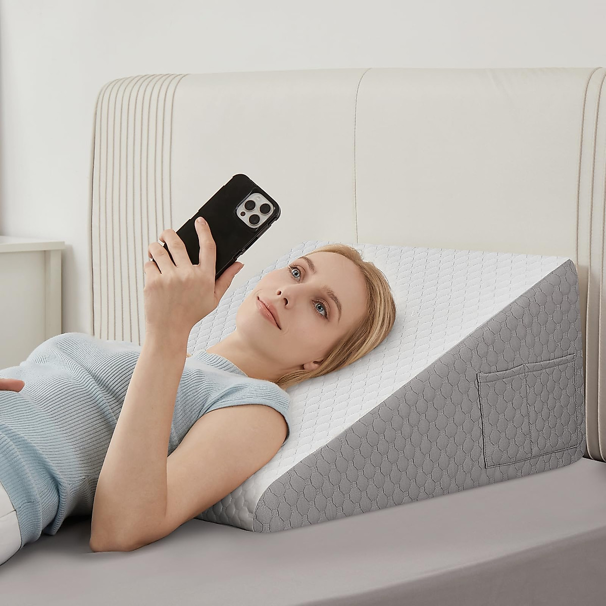 Forias Wedge Pillow for Sleeping 7.5" Bed Wedge Pillow for After Surgery Triangle Pillow Wedge for Acid Reflux Gerd Snoring Back Pain, Air Layer Sleeping Wedge Cover | Memory Foam Top