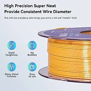 NAGA Shiny Silk PLA Filament, High Gloss Metal 3D Printer Filament, 1kg Spool(2.2lbs), Dimensional Accuracy +/- 0.02 mm, 1.75mm (Silk Gold)