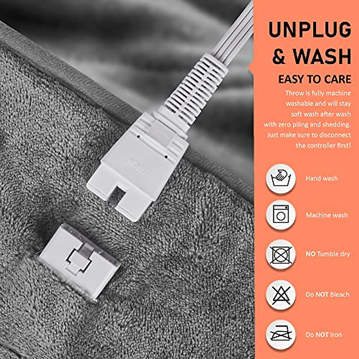 Heated Microplush Blanket with Foot Pocket - 3 Heat Settings, Auto Shut-Off, Machine Washable, Soft & Comfortable Electric Throw (50x62 inches, Grey)