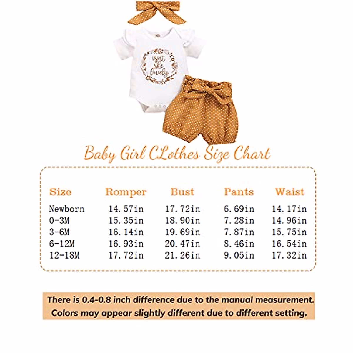 Newborn Baby Girl Clothes Outfits Cute Baby Ruffle Romper Pants with Headband Summer Clothing Set (Khaki, 12-18 Months)