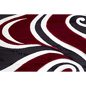 Msrugs Area Rugs, 5x7 Frize Collection Modern Red Black White Area Rug, Contemporary Geometric Carpet for Living Room and Bedroom