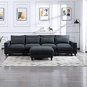 Lepfun Oversized Fabric Set, Extra Large L Shaped Reversible Chaise Sectional Couch, 124.4” Width, 4 Seat Modular Sofa with Storage Ottaman, Dark Grey
