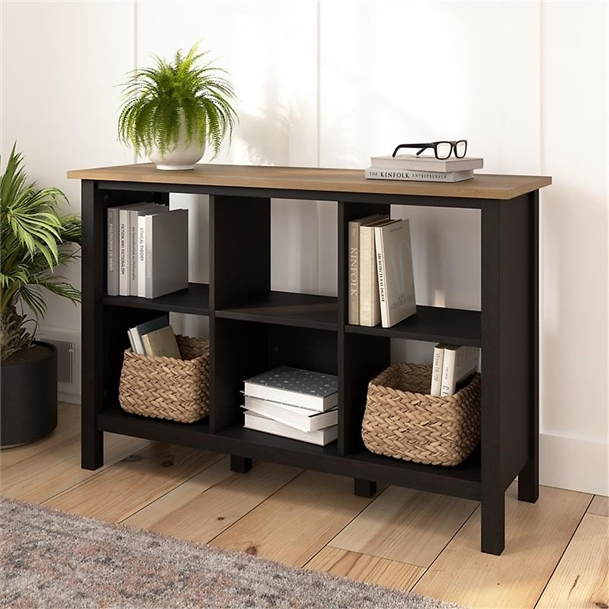 Pemberly Row 6 Cube Bookcase in Vintage Black & Reclaimed Pine - Engineered Wood