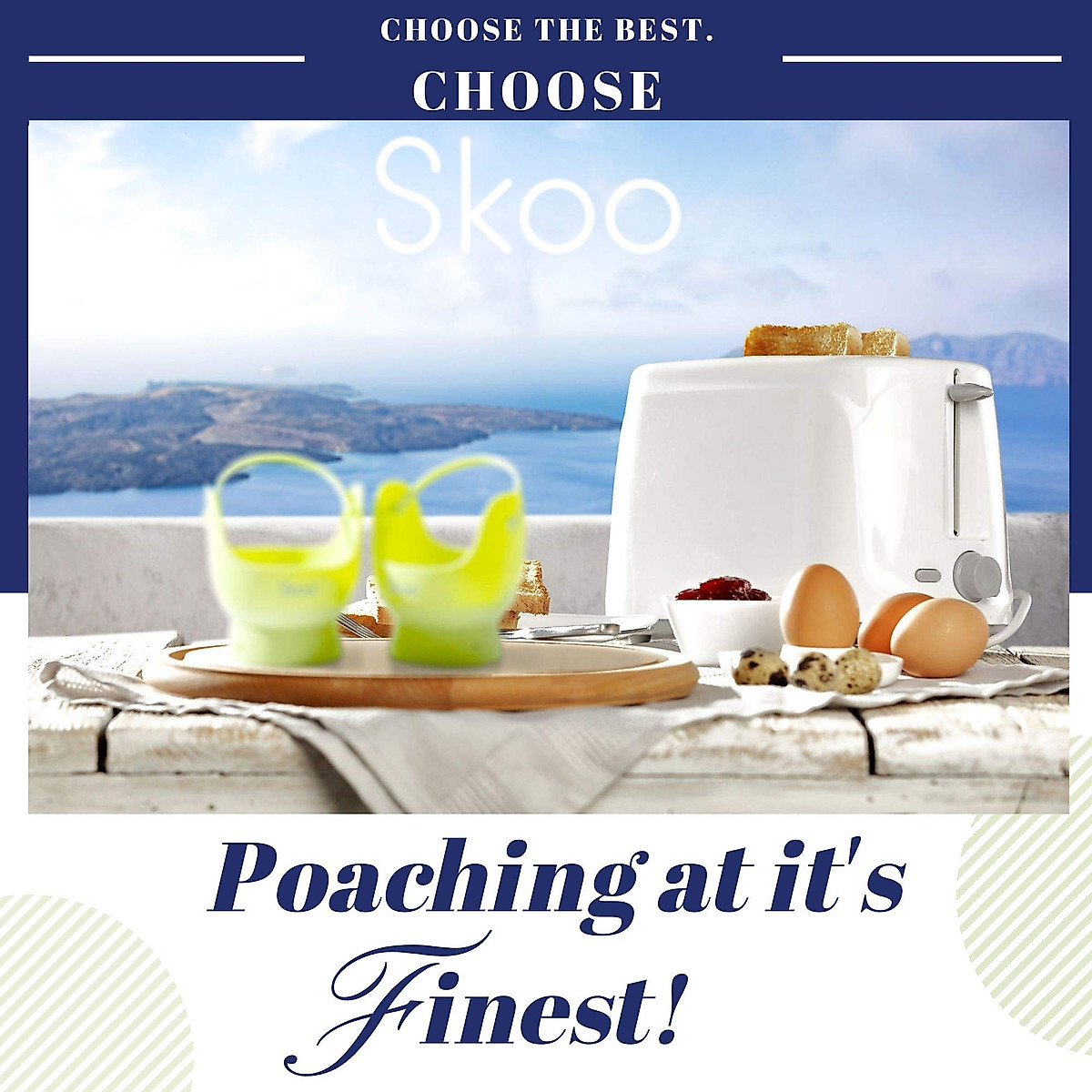 Egg Poacher - Skoo Silicone Egg Poaching Cups + Lids + Bonus eBook - Egg Cooker Set - Perfect Poached Egg Maker - For Stove Top, Microwave and Instant Pot - Pack of 2 - Green