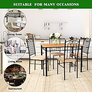 Tangkula 5 Piece Dining Table Set, Vintage Wood Top Padded Seat Dining Table and Chairs Set, Home Kitchen Dining Room Furniture