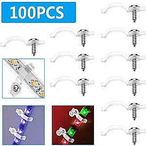 100 Pack Strip Light Mounting Bracket,Transparent Fixing Clips for 10mm Wide IP65 Waterproof 5050 LED Strip Light,One Side Fixing,100 Screws Included