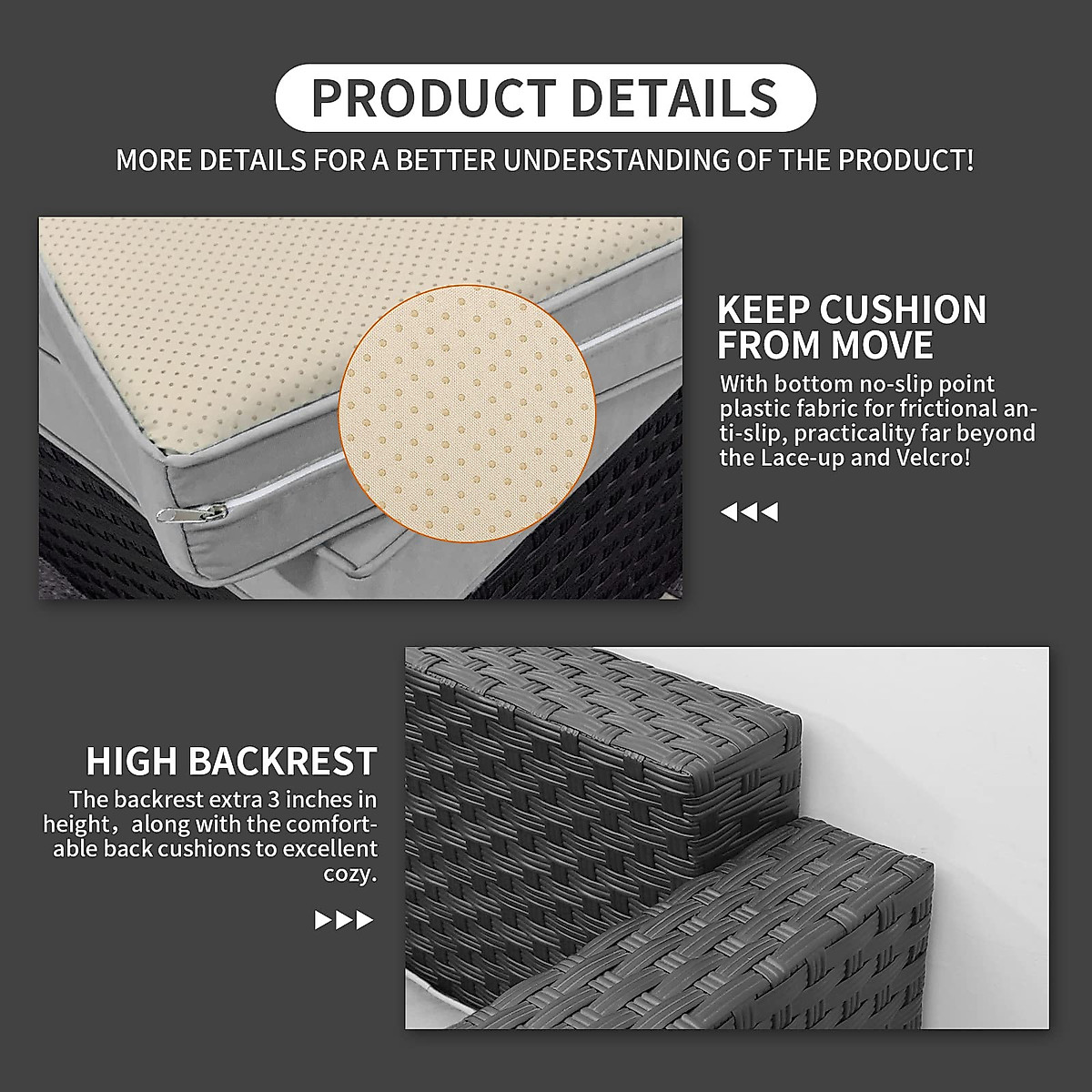 Rattaner Outdoor Wicker Furniture Couch Set 5 Pieces Patio Furniture Sectional Sofa with Grey No-Slip Cushions and Waterproof Covers