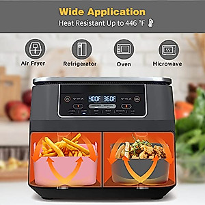 OUTXE 2-Pack 10 QT Silicone Air Fryer Liners for Ninja Dual Zone DZ401/DZ550, Reusable Rectangular Air Fryers Silicone Pot Inserts for Oven Microwave Accessories (Grey+Pink)