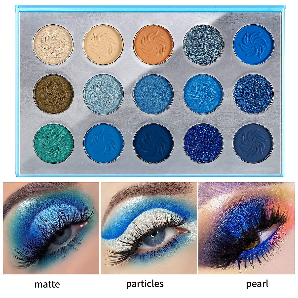 DE'LANCI Space Blue Eyeshadow Palette 15 Color Cosmetics Pressed Pigment Christmas Snowflake Eye Shadow Pallete Matte Shimmer Glitter Drama Makeup Eye Shadow Powder Long Lasting Blue Makeup Pallet