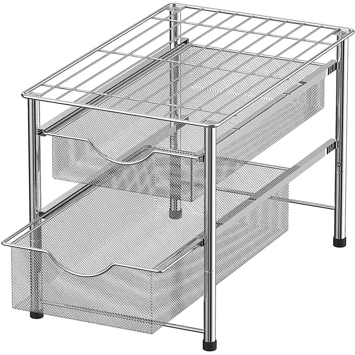 Stackable 2-Tier Under Sink Cabinet Organizer with Sliding Storage Drawer, Pull Out Cabinets Organizer Shelf Baskets, for Kitchen, Pantry, Under The Sink, Cabinet, Bathroom, Silver