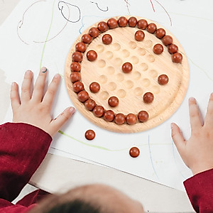 NUOBESTY Wooden Solitaire Board Game Brain Game Set Solitaire Chess Bead Wood Marbles Chess Puzzle Peg for Students Adults（14x14x2.8 cm）