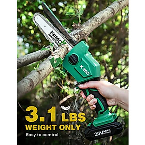 KIMO 6 Inch Mini Chainsaw Cordless, 2.3Lb Lightweight Handheld Chainsaw with Safety Lock, 20V Battery Powered Chainsaw, Portable Electric Chainsaw for Wood Cutting Tree Trimming