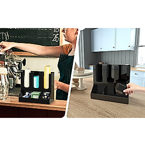 Richboom Cup and Lid Organizer, 6 Compartments with 2 Removable Dividers Coffee Station Countertop Cup Dispenser Condiment Organizer Accessories Caddy for Breakroom, Office, Home - Black