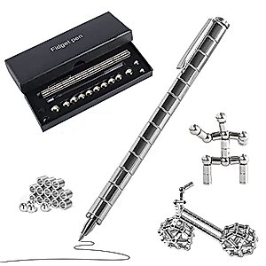 Empowline Fidget Decompression Magnetic Pen Toy Magnet Gel Pen Fidget Toy Think Ink Pen, can be Transformed into a Variety of Creative for Adult and Children Stress Relief Office Product (Silver)
