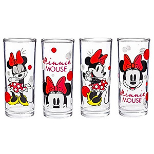 Silver Buffalo Disney Minnie Red Stripe Dots 4 Pack Tumbler Glass Set, 10 Ounces
