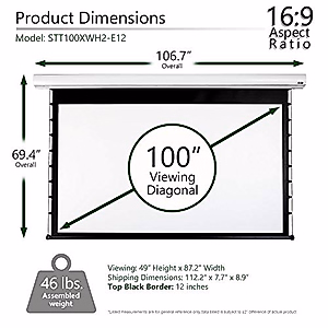 Elite Screens Starling Tab-Tension 2, 100" 16:9, 12" Drop, Tensioned Electric Motorized Projector Screen, STT100XWH2-E12
