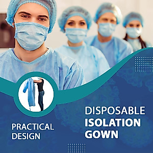 MEDICAL NATION 100 Pack Disposable Isolation Gowns - Blue Level 2 SMS Non-Woven Material - PPE Gowns Disposable for Dental, Medical Use, Fluid-Resistant and Latex-Free Gowns, Universal Size