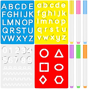 Gersoniel 10 Pieces Preschool Letters and Numbers Alphabet Stencils Colorful Double Sided Tracing Board PET Paint Boards for Painting with Craft Markers Marker Paint Pens Preschool Learning Toys