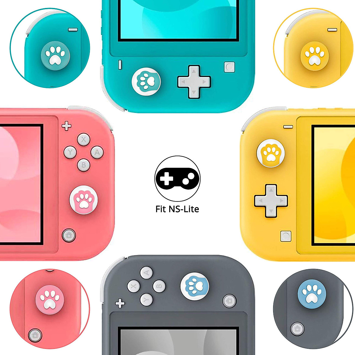 Ferkurn Switch Thumb Caps for Switch Joy-con Grip Switch Lite Thumb Grips, Joycon Joystick Caps Analog Cat Paw Grip Button Cap Joycon Cover Controller Accessories Skin Thumbstick Grip