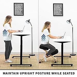 VIVO Wooden Kneeling Chair with Wheels, Adjustable Ergonomic Stool for Home and Office, Mobile Angled Posture Seat, Light Wood Frame & Black Cushions, CHAIR-K03D