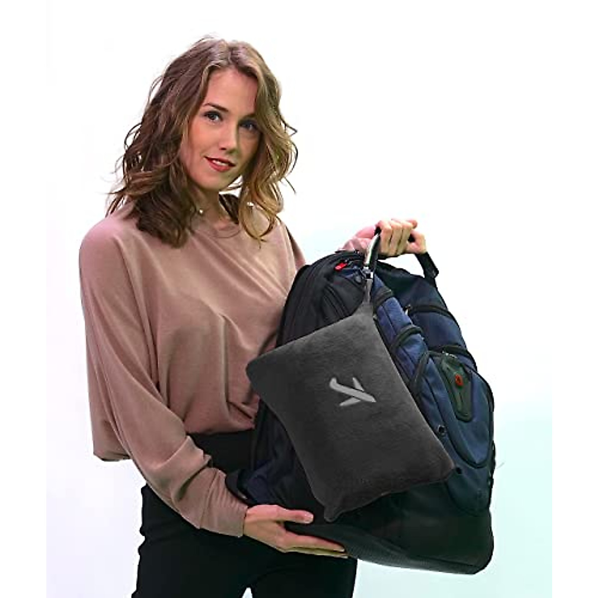 BlueHills Premium Mini Plush Travel Blanket and Ultra Compact Travel Blanket Value Pack Set of 2 - Airplane Flight Blanket Throw in a case with Strap Compact Pack for Car Plane Travel Black