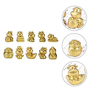 Cabilock 10pcs Resin Animals Figurines 2021 Chinese Zodiac Ox Year Toys Golden Ox Statue Cow Cake Toppers Mini Dollhouse Figurines Fairy Garden Bonsai Micro Landscape Table Decorations