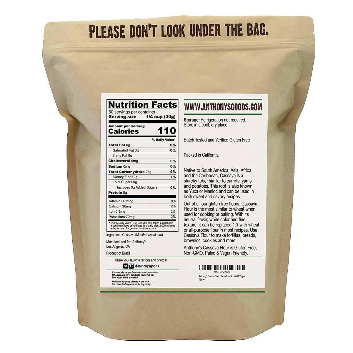 Anthony's Cassava Flour, 4 lb, Batch Tested Gluten Free, Non GMO, Vegan