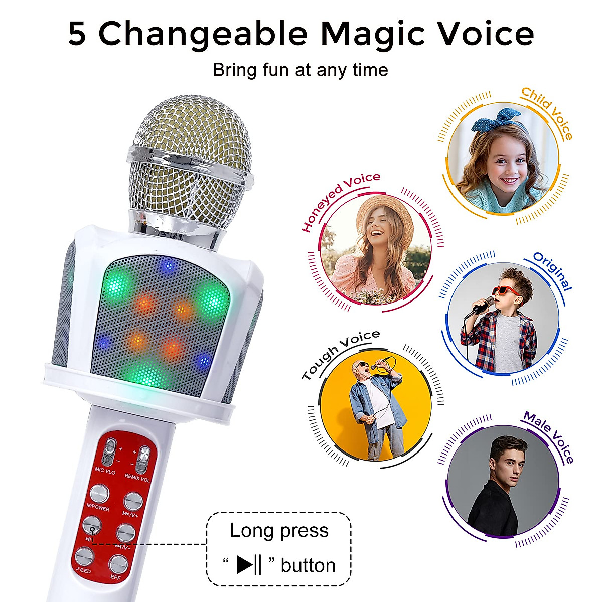 fbamz Kids Karaoke Microphone Machines Toy for 3-12 Year Girls Boys, 5 in 1 Wireless Microphone Bluetooth with LED Lights, Portable Handheld Mic Christmas Birthday Gifts for 5 6 7 8 9 10 11 Year Teens