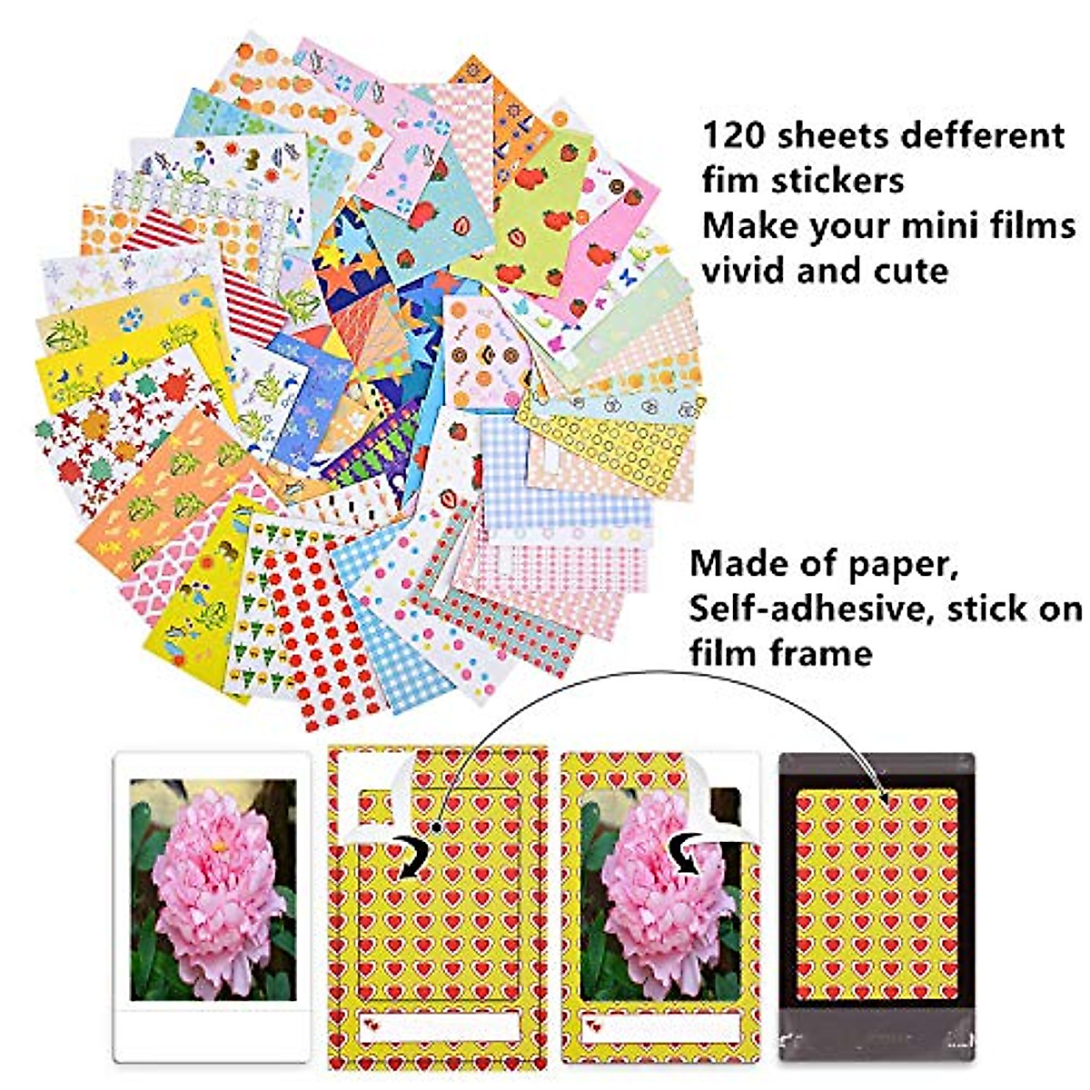 Sunmns Colorful Bundle Kit Accessories Set Compatible with Instax Mini 12 11 9 8 90 70 Camera, Accessory Include Film Stickers, Desk Frames, Hanging Frame