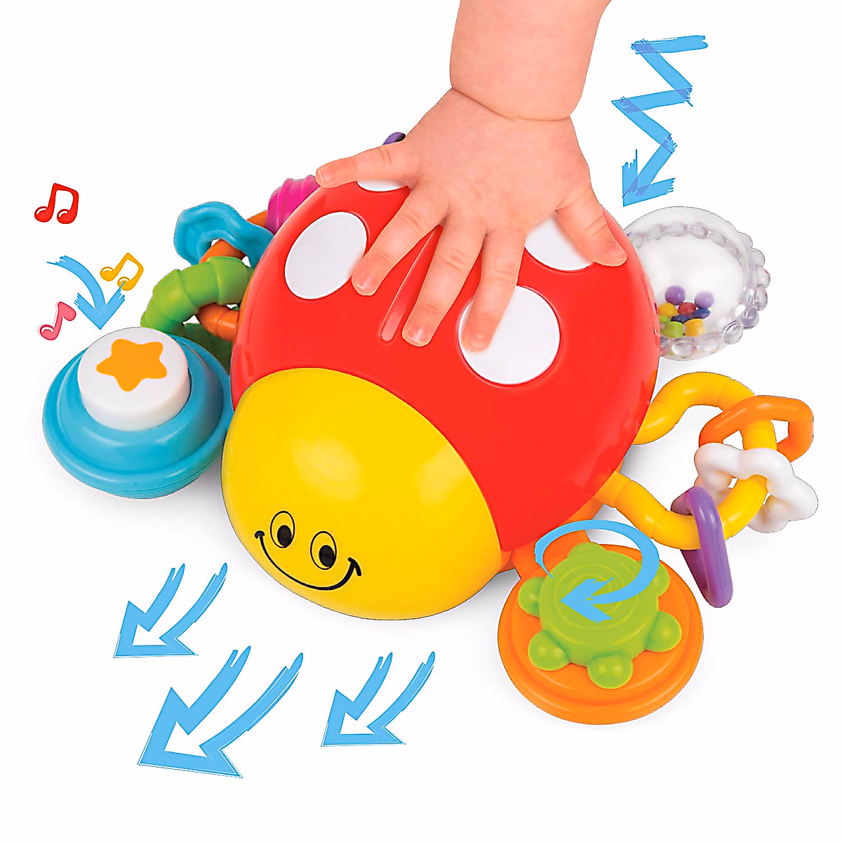 KiddoLab Ladybug Crawling Toy with Fun Sounds, Sliding Rings, Spinning Ball, and Colorful Beads - Develops Cognitive and Motor Skills for 6 Months Plus Babies