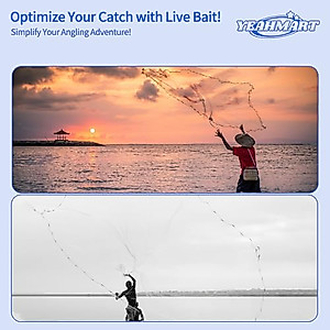 Yeahmart Saltwater American Fishing Cast Net 1/2 Mesh Size for Bait Trap Fish Heavy Duty Throw Net 4Ft Radius Freshwater Casting Nets with an Extra Fishing Cage (Monofilament line)