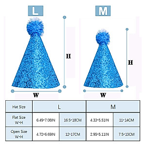 Pai Sence Glitter Pom-pom Party Hats - 10 Pcs Large Adjustable Cone Hats for Kids & Adults, Reusable Birthday Supplies & Decorations