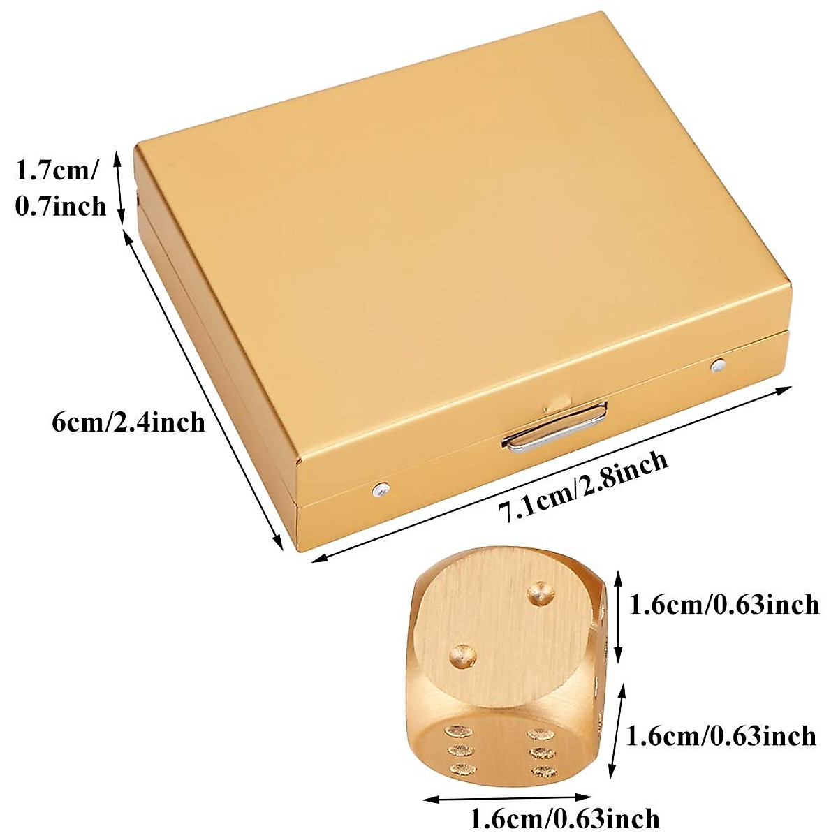 Dice Set with Box, 5pcs Aluminium Alloy Dices Set with Storage Box Suitable for a Variety of Table Games, Poker, Monopoly, etc(Square-Gold)