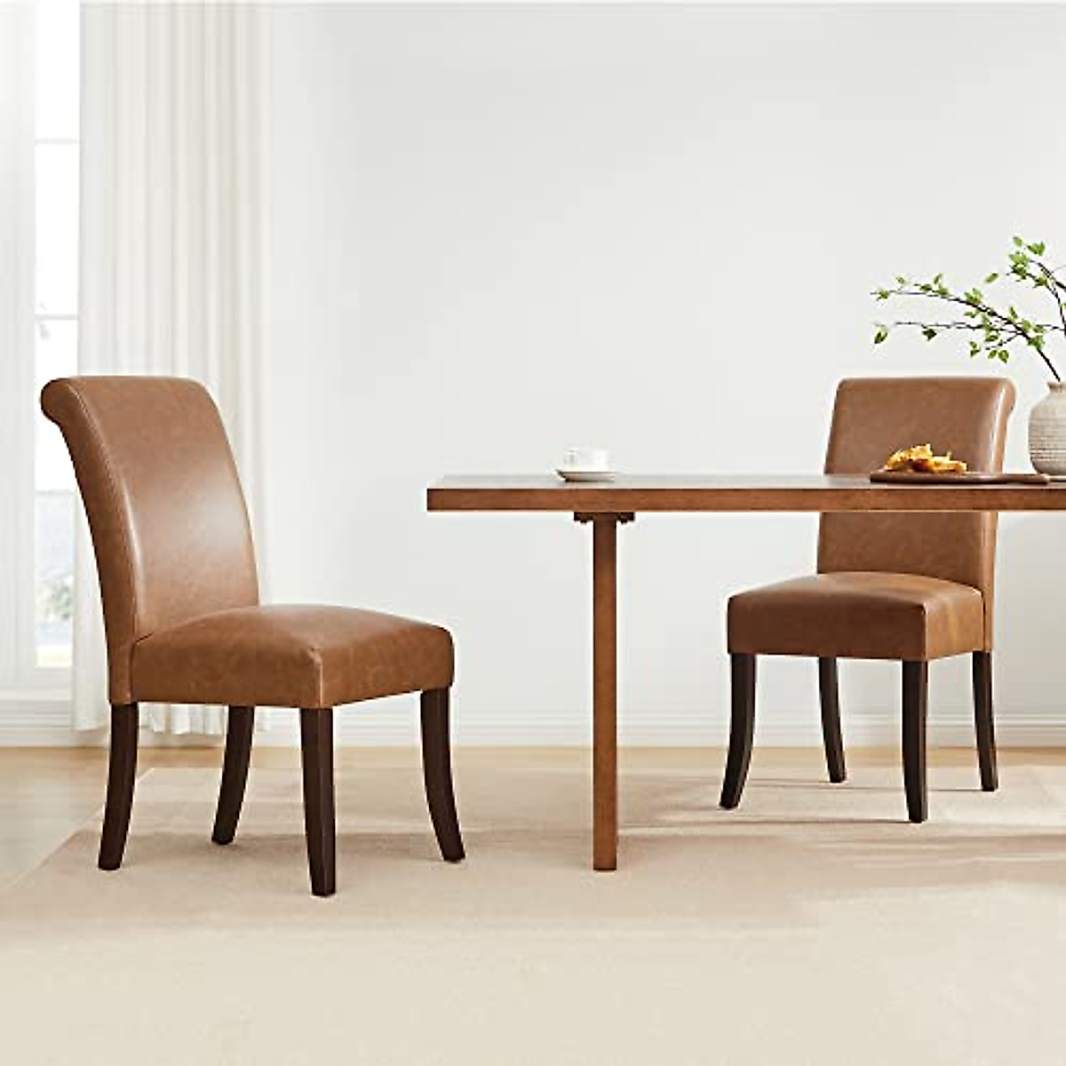 Watson & Whitely Upholstered Kitchen & Dining Room Chairs with High Back, Faux Leather Dining Chairs with Solid Wood Legs, Set of 2, Light Grey