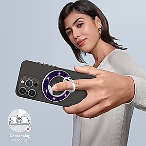 ROMSEA Magnetic Phone Ring Holder Stand, Adjustable Finger Ring Grip Collapsible Kickstand Compatible with for iPhone 14 13 12 Mag Safe Case Removable for Wireless Charging, Purple