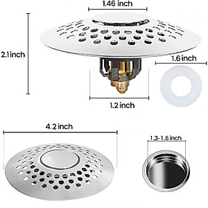 Haftaby Universal Bathtub Stopper with Drain Hair Catcher/Upgraded Bathroom Shower Drain Hair Trap/Pop-Up Drain Filter for 1.3-1.6 Inch