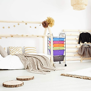 Happygrill 6-Drawer Organizer Cart Tools, Mobile Utility Storage Cart with Removable Drawers & Lockable Wheels, Rolling Storage Cart with Wheels for Home Office