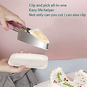 Cake knife slicer and cutter server,stainless steel cake cutter ,for wedding cake knife and server set,Birthday party Wedding and all the Events Pie slicer Pastries Divider Desserts Lever (Purple)