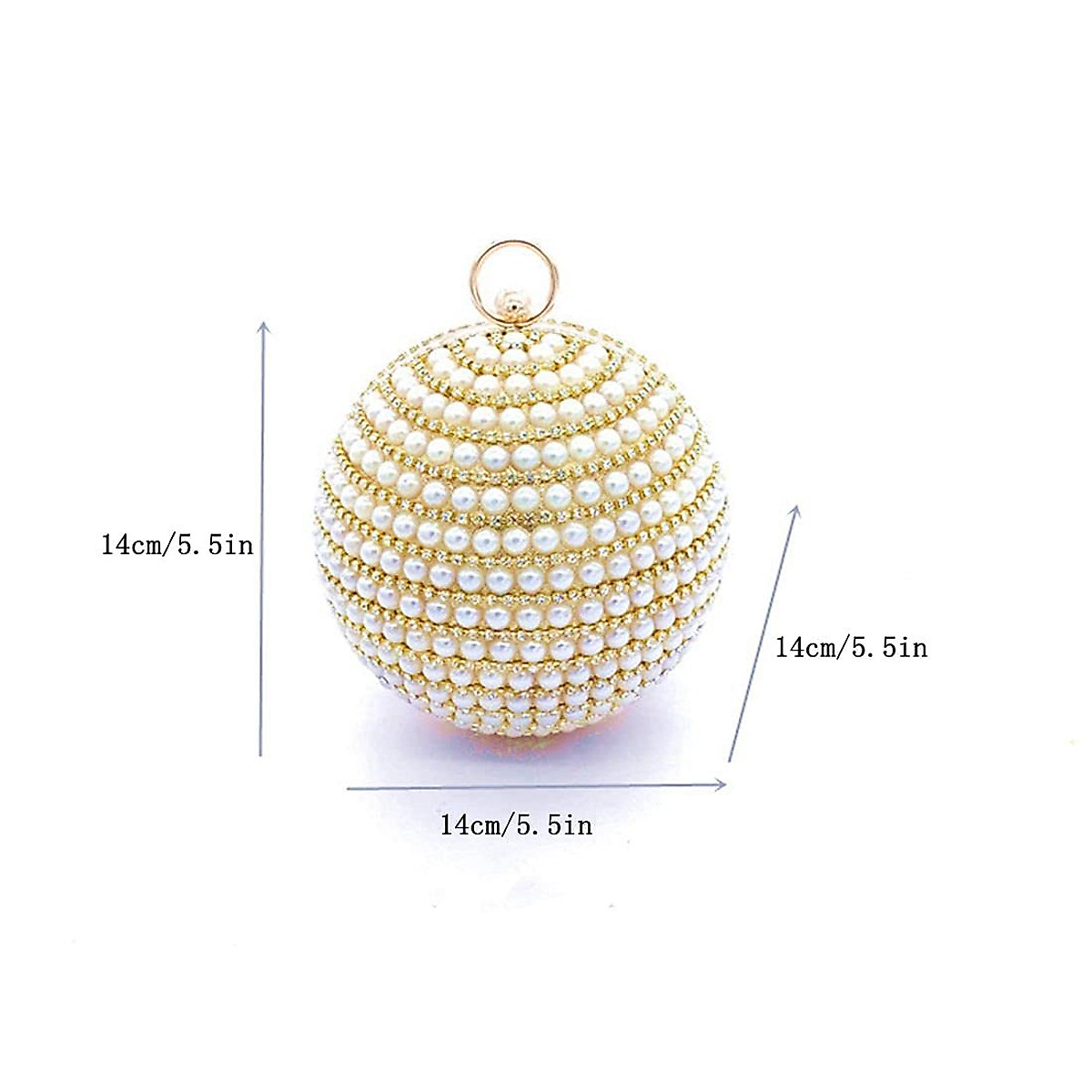 UMREN Women Crystal Round Ball Evening Bag Artificial Pearl Beaded Clutch Handbag Ring Handle Purse for Wedding Party Silver