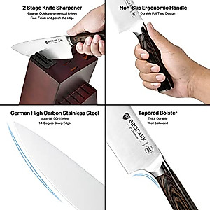 BRODARK Kitchen Knife Set with Block, Upgraded NSF (Food Safe) 15 PCS German Stainless Steel Professional Chef Knife Set with Knife Sharpener, Ultra Sharp Full Tang Knife Block Set, Best Gift