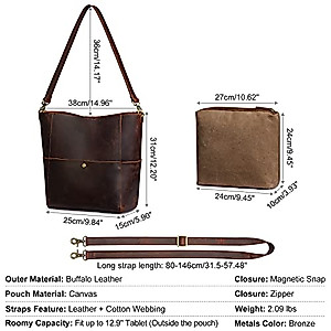 S-ZONE Women Genuine Leather Bucket Bag Hobo Shoulder Handbag Crossbody Purses Vintage Tote Pocketbooks