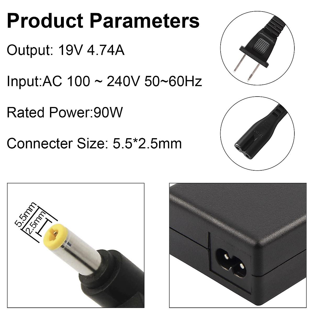 Adapter for Toshiba Satellite C875 C50 C55D C75D L50 L55D L75 L635 L645D L675 A205 A215 A305 A505 A665 U845T U845W PA3516U-1ACA PA5180U-1ACA PA3467U-1ACA PA3714U-1ACA PA3917U-1ACA PA3715U-1ACA Charger