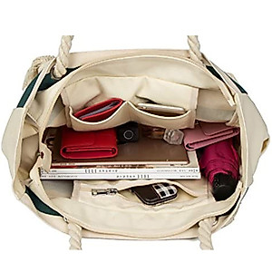 Malirona Large Beach Travel Tote Bag Canvas Shoulder Bag with Cotton Rope Handle (Green Stripes)