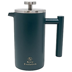 Brew Evolution 20 oz Stainless Steel French Press Coffee Maker | Double Walled Insulated Coffee & Tea Brewer Pot & Maker | Keeps Brewed Coffee or Tea Hot | 600 ml, Hawaiian Blue