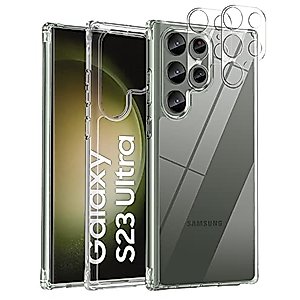 MIODIK Clear Case for Samsung Galaxy S23 Ultra, with Camera Lens Protector×2, [Military Grade Protective] [Non-Yellowing] Shockproof Slim Cover for S23 Ultra 5G 6.8 Inch 2023 (Transparent)