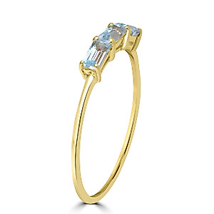 GEMISTRY Heidi 14k Gold over Sterling Silver Swiss Blue Topaz Gemstone Stackable 3-Stone Baguette Ring