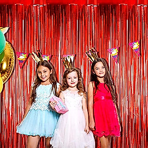 HalloweenDecorate 4 Pack Red Foil Fringe Curtain Backdrop, 3.28Ft x 8.2Ft Metallic Tinsel Foil Fringe Streamer for Party, Photo Booth Props, Birthday, 2022 Mother's Day Decoration Party Supplies